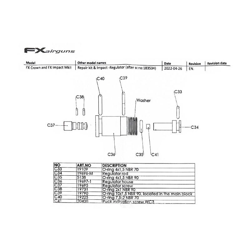 Kit de réparation régulateur Crown et Impact FX Airguns